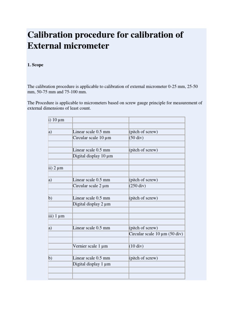 Calibration Procedure For Calibration of External Micrometer | PDF ...