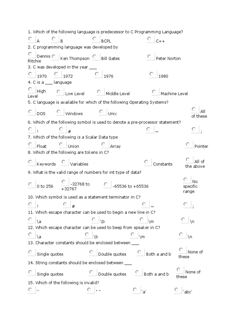 C Lang Objective Type Questions Pdf C Programming Language Pointer Computer Programming 7716