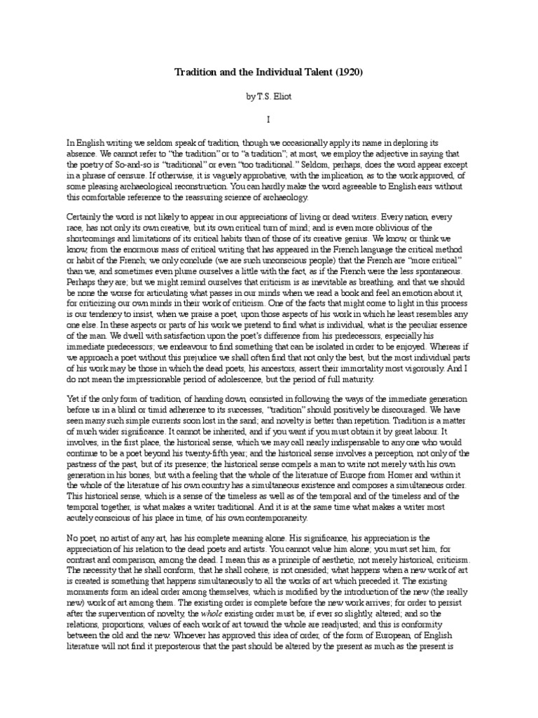 Tradition and Individual Talent Explained | PDF | Emotions | Poetry