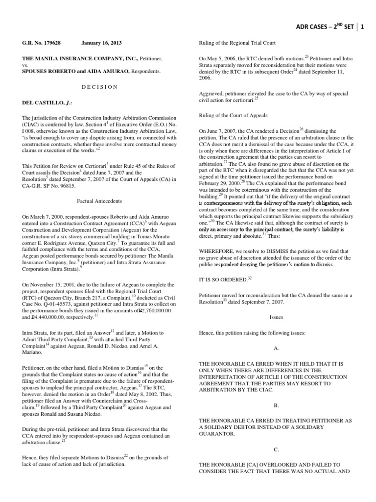 ADR Cases - 2nd Set | PDF | Surety Bond | Arbitration