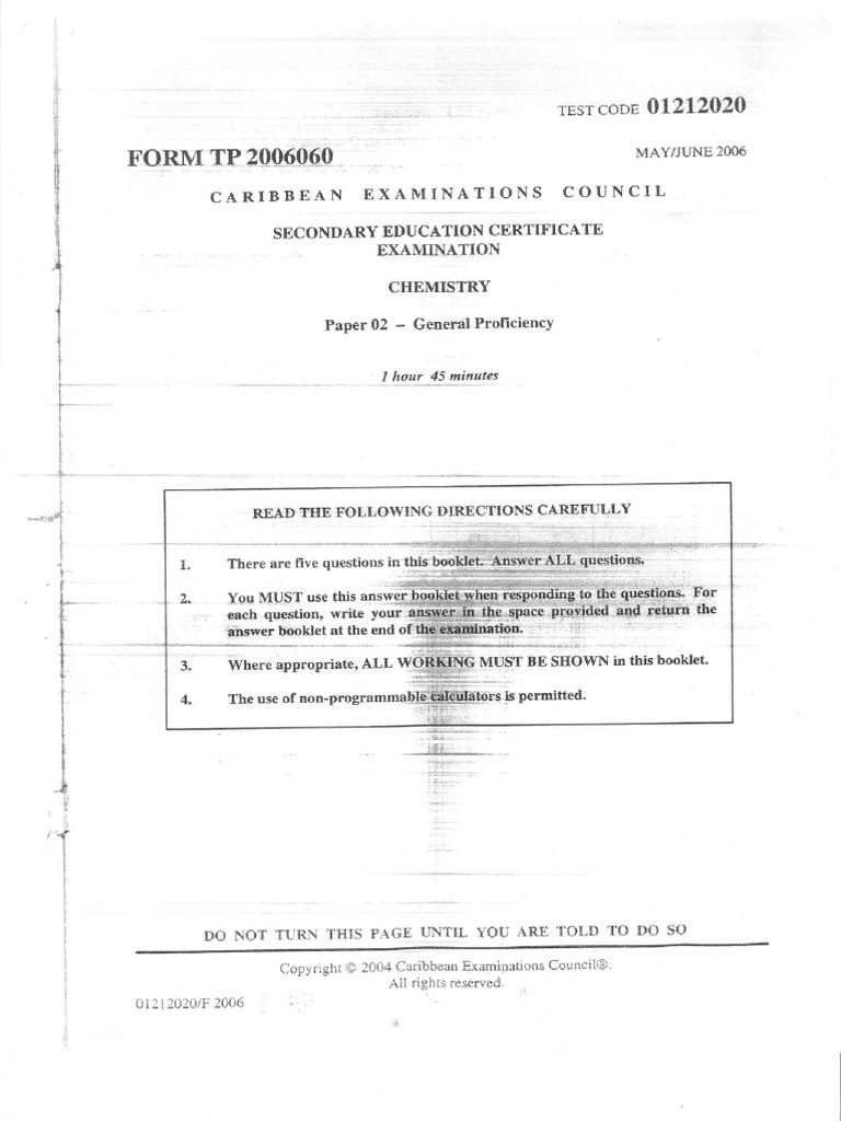CSEC - Chemistry - May June 2006 - Paper 2 | PDF