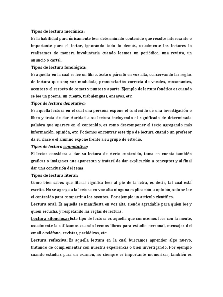 Tipos de Lectura Mecánica y Ejemplos | PDF | Comunicación | Ciencia ...