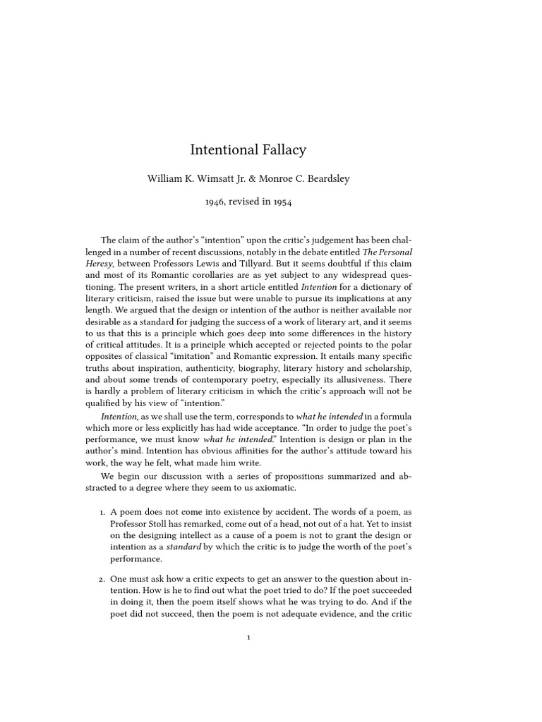 Intentional Fallacy | PDF | Epistemology | Cognitive Science