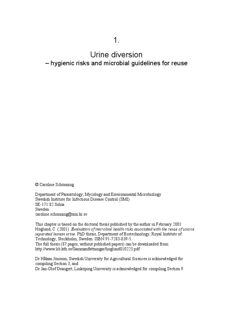 Urine Farming - Hygienic Risks and Microbial Guidelines For Reuse | PDF ...