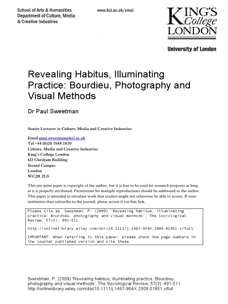 On Bourdieu Visual Sociology | PDF | Field Research | Sociology