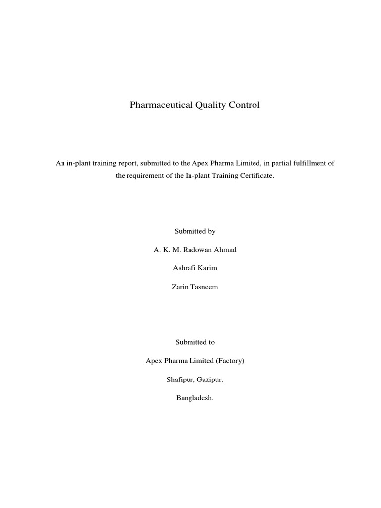 Pharmaceutical Quality Control | PDF | Thesis | Definition