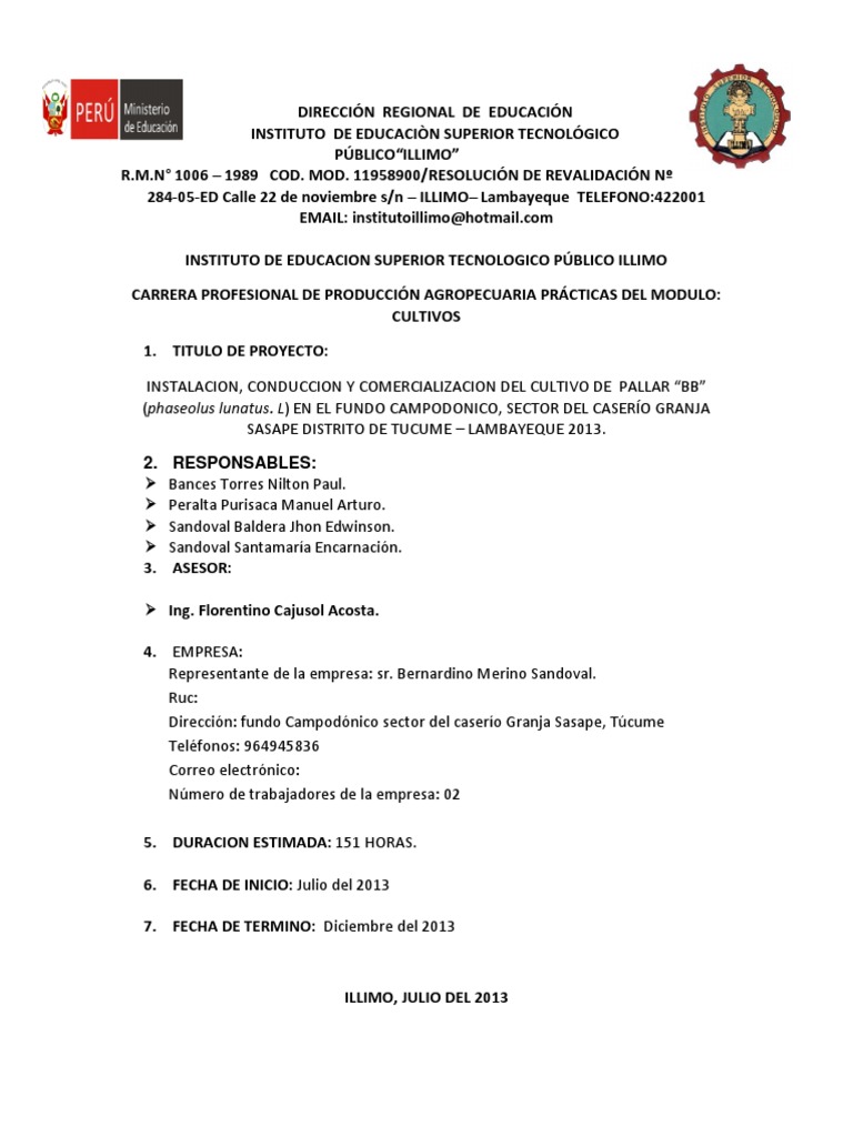 Proyecto Cultivo de Pallar Baby | PDF | Fertilizante | Siembra