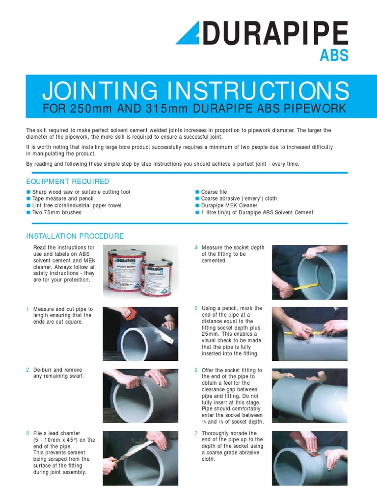 Durapipe ABS Jointing Instructions. | PDF | Pipe (Fluid Conveyance ...