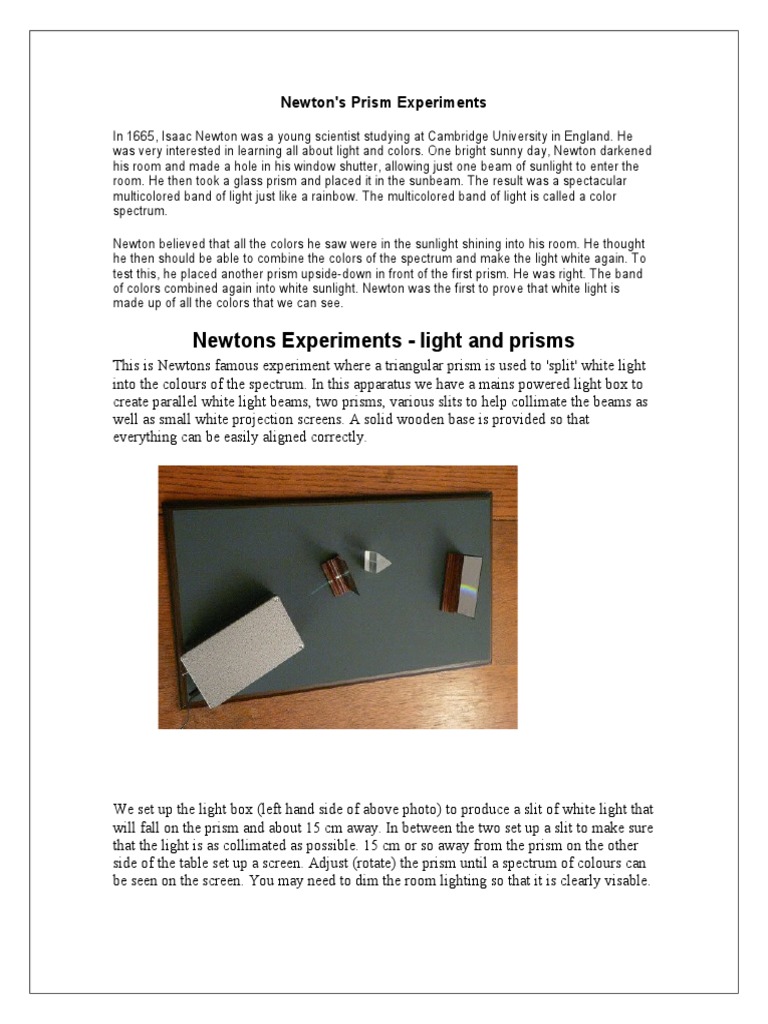 Newton's Prism Experiments Explained | PDF | Prism | Rainbow