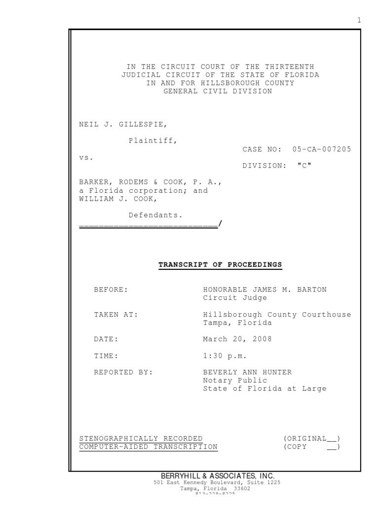 Transcript Judge Barton 1.30 PM Mar 20 2008 | PDF | Continuance | Lawsuit