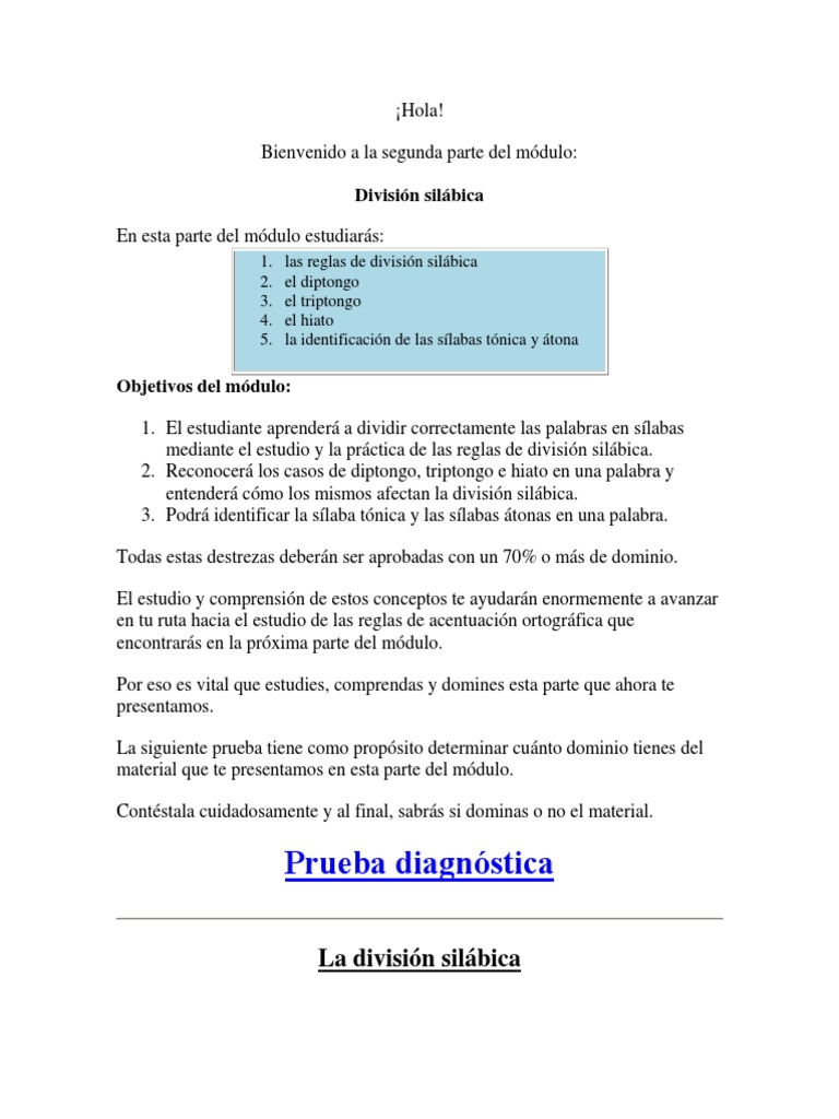 Division Silabica | Sílaba | Vocal