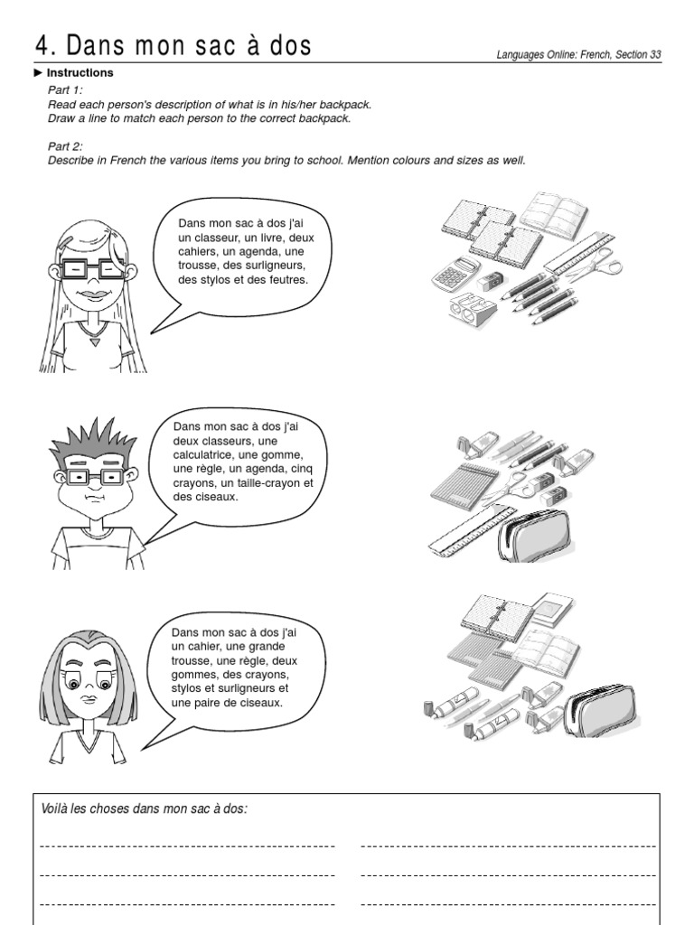 Contenu de mon sac à dos scolaire | PDF | Maison et jardin