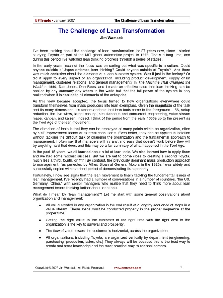 2007-01 The Challenge of Lean Transformation | PDF | Lean Manufacturing ...