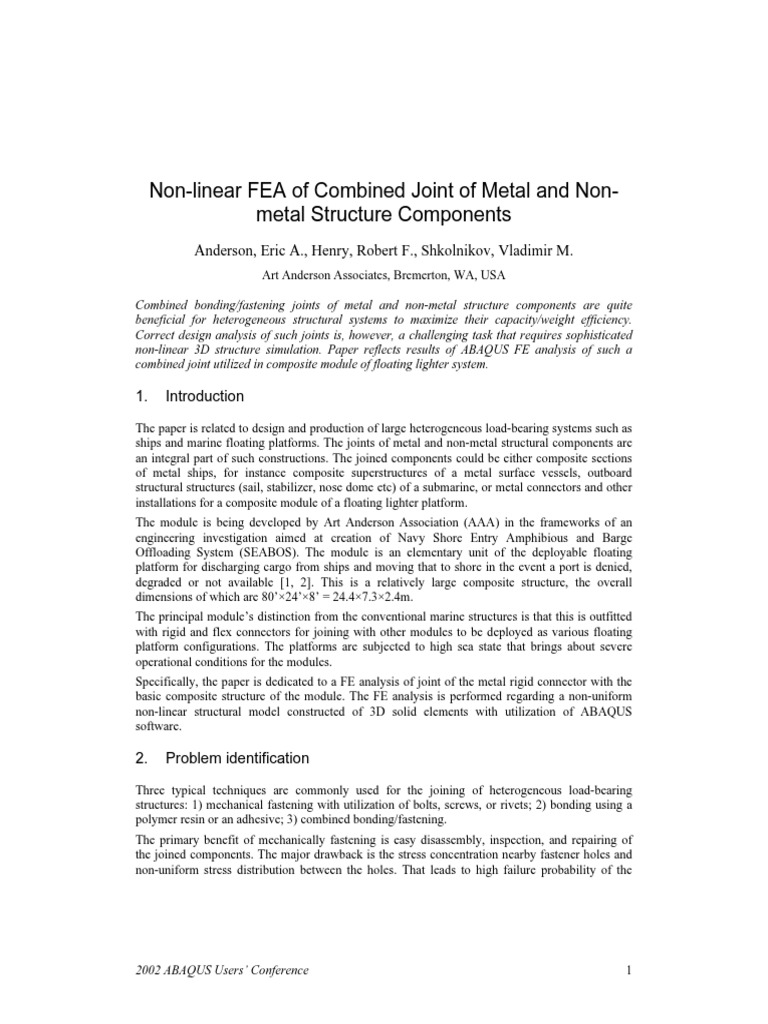 Non-Linear FEA of Combined Joint of Metal and Non-Metal Structure ...
