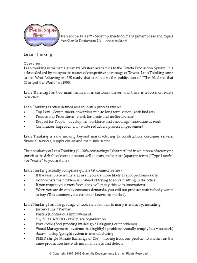 Lean Thinking | PDF | Lean Manufacturing | Business Process Management