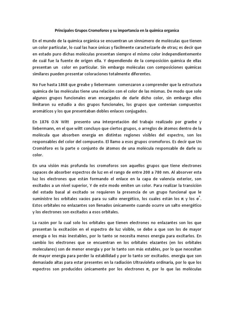 Principales Grupos Cromoforos y Su Importancia en La Química Organica ...