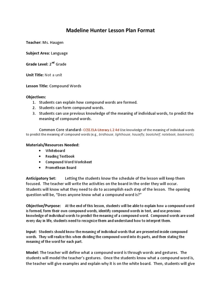lesson plan- compound words | Word | Lesson Plan