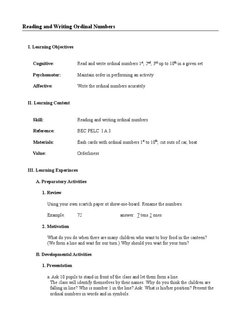 Reading and Writing Ordinal Numbers | PDF | Mental Processes | Science