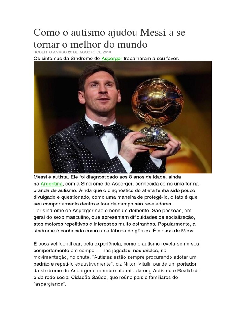 Como o Autismo Ajudou Messi a Se Tornar o Melhor Do Mundo | Autismo ...