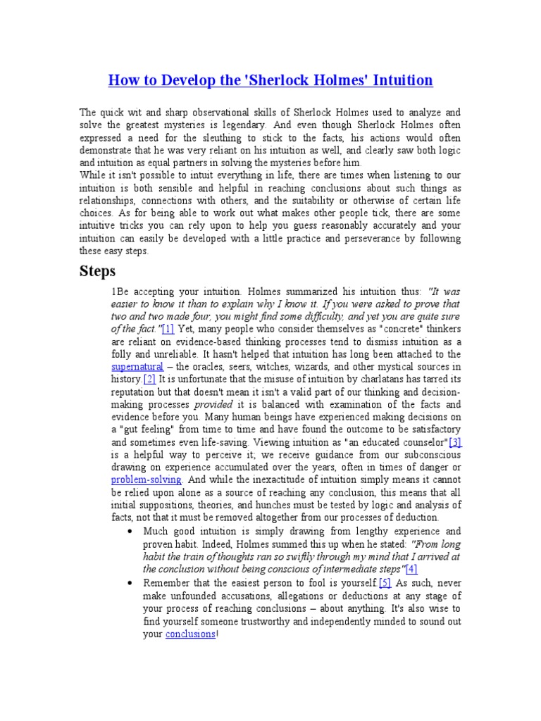 How To Develop The 'Sherlock Holmes' Intuition | PDF | Intuition ...