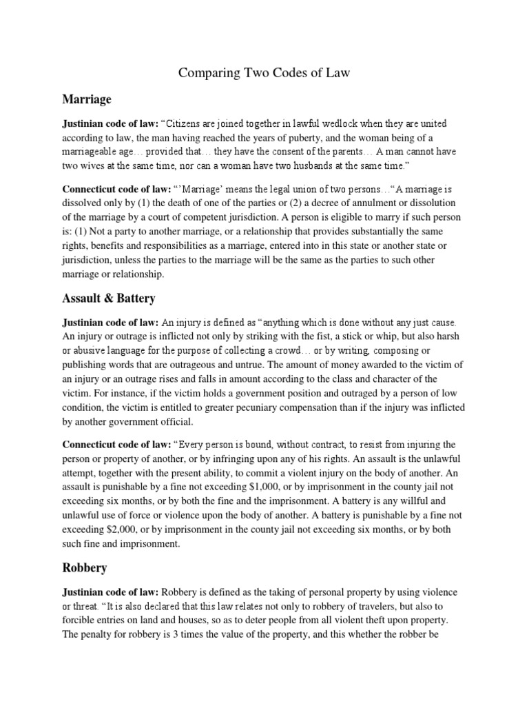 Comparing Two Codes of Law | Download Free PDF | Robbery | Will And ...