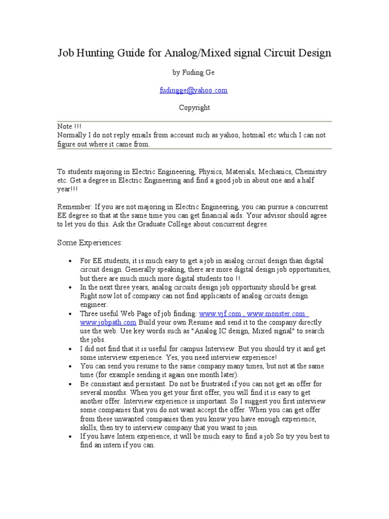 Job Hunting Guide For Analog | PDF | Field Effect Transistor | Mosfet