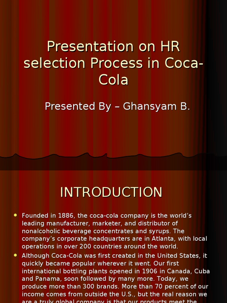 Presentation On HR Selection Process in CocaCola | PDF | Coca Cola ...
