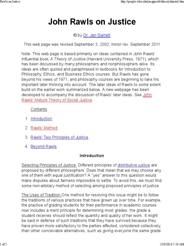Rawls On Justice | PDF | John Rawls | Egalitarianism