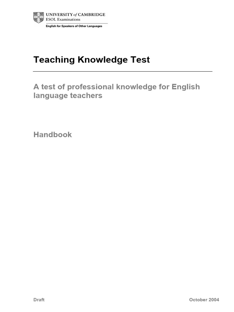 Cambridge Teaching Knowledge Test Exams TKT Handbook | PDF