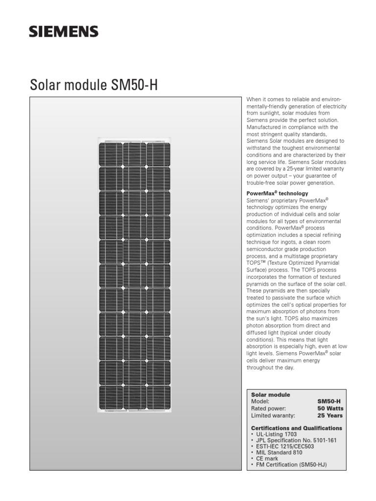 Solar Module SM50-H | PDF | Solar Panel | Solar Cell