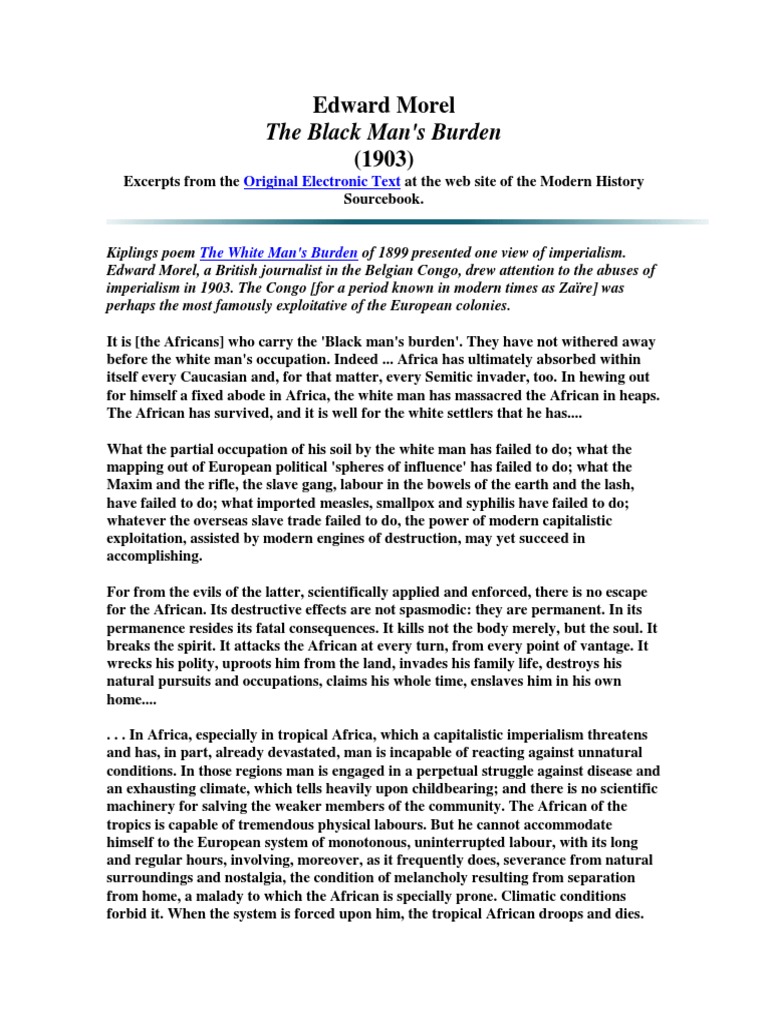 Edward Morel Black Man's Burden | PDF | White People | Abusive Behaviour