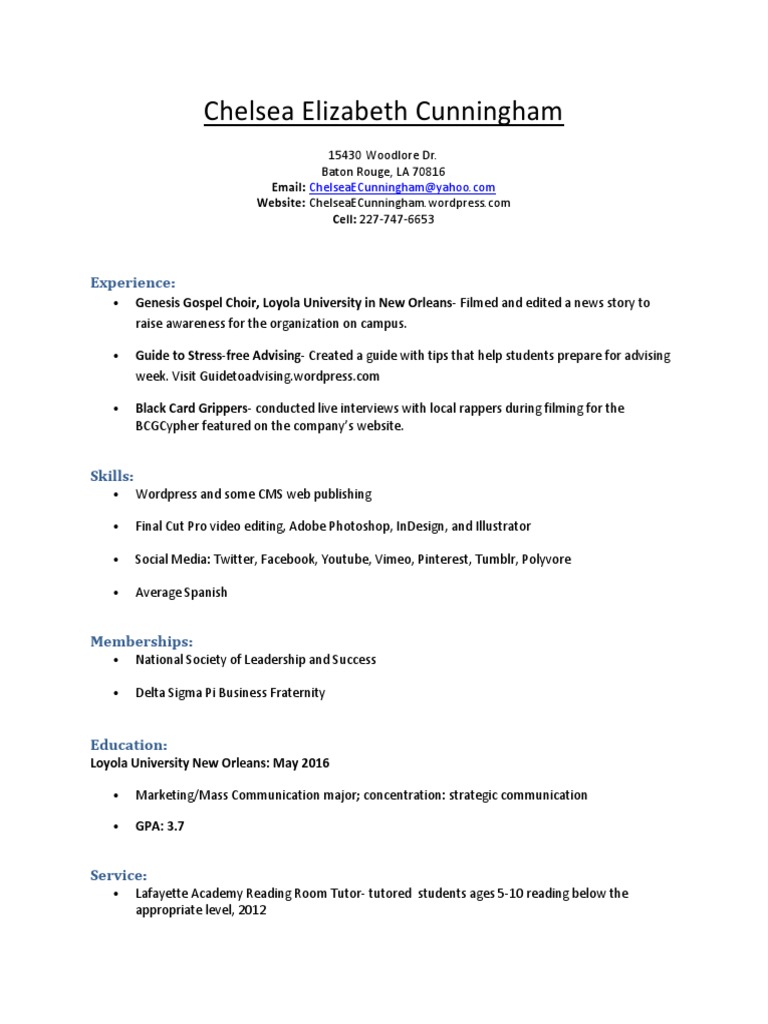 Chelsea Elizabeth Cunningham: Experience | PDF | Career & Growth