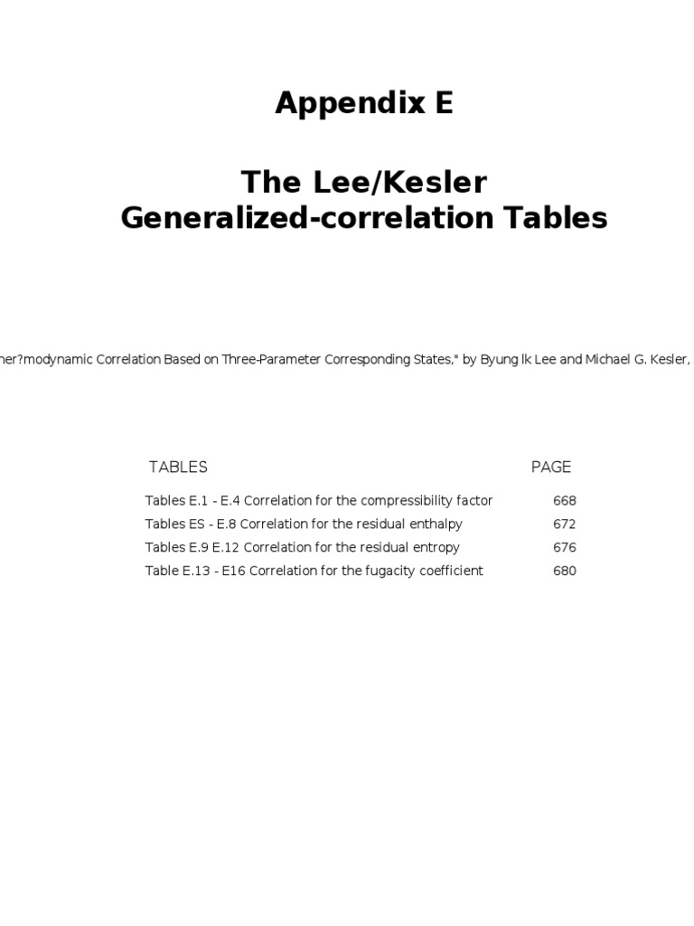 Lee Kesler Generalized Table | PDF