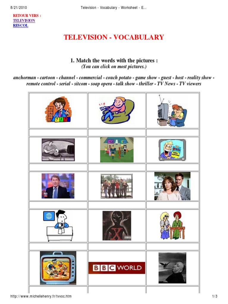 Television - Vocabulary - Worksheet - ESL Resources | PDF | History