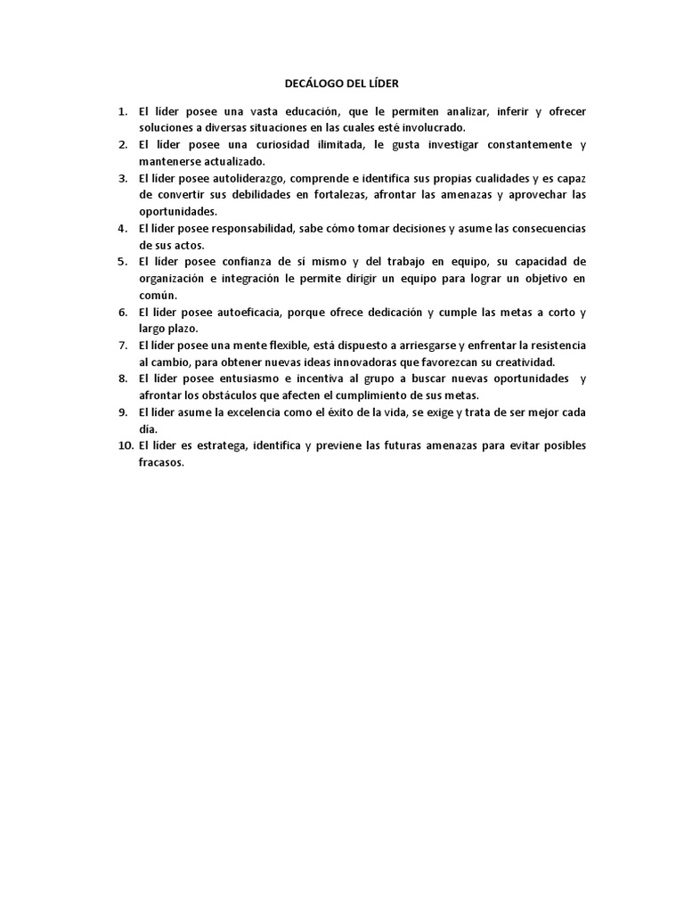Decálogo Del Líder | PDF