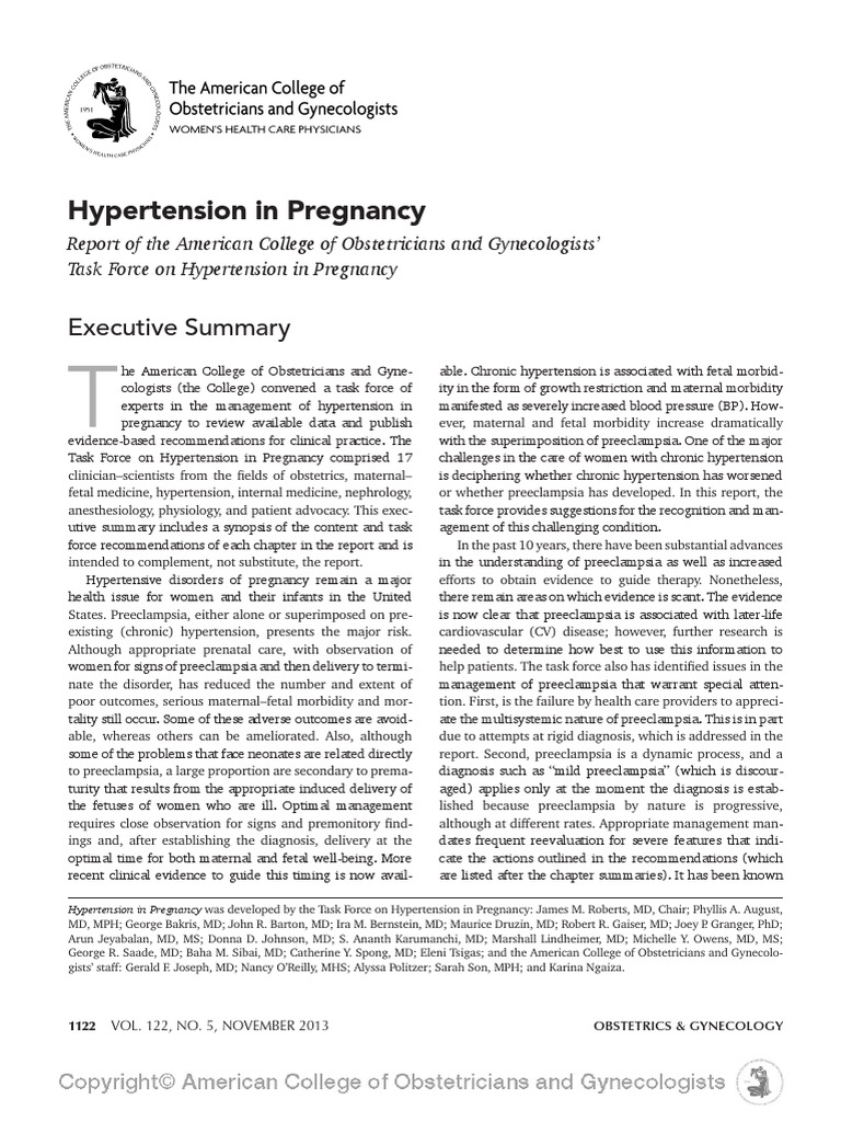 Hypertension in Pregnancy ACOG 2013 | PDF | Childbirth | Hypertension