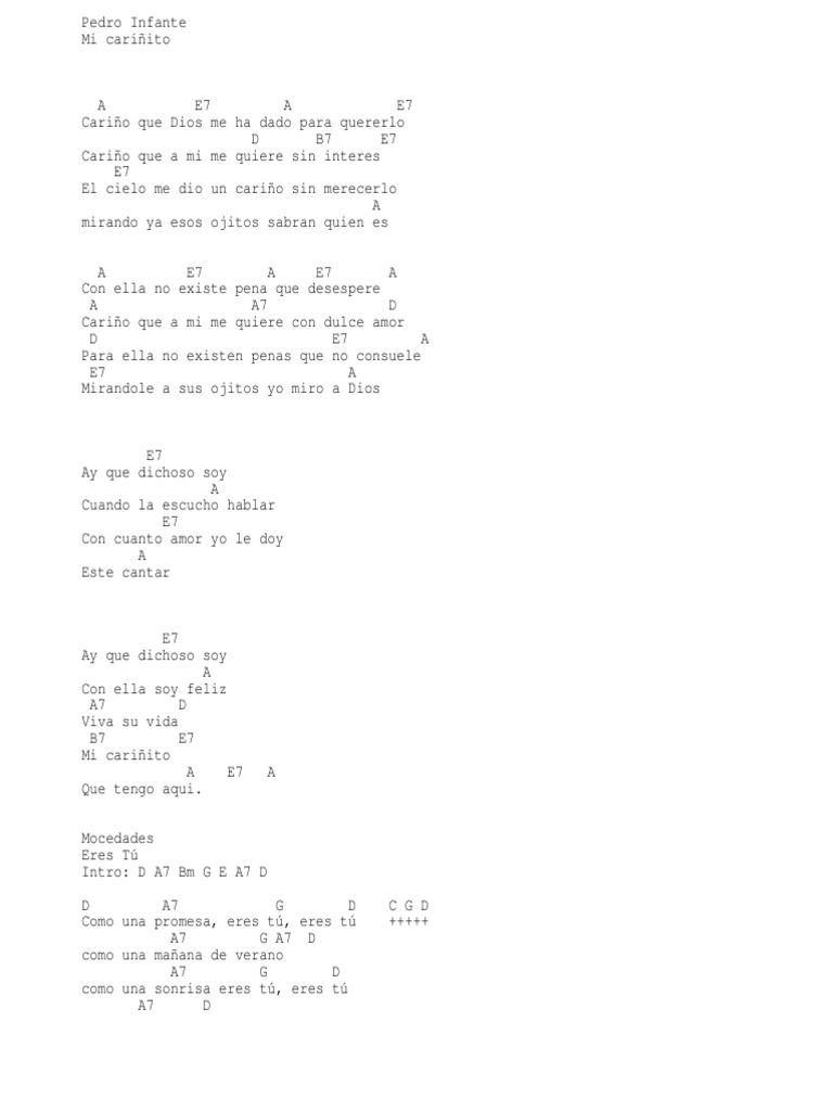 Acordes y letra de "Mi Cariñito" | PDF | Naturaleza | Entretenimiento ...