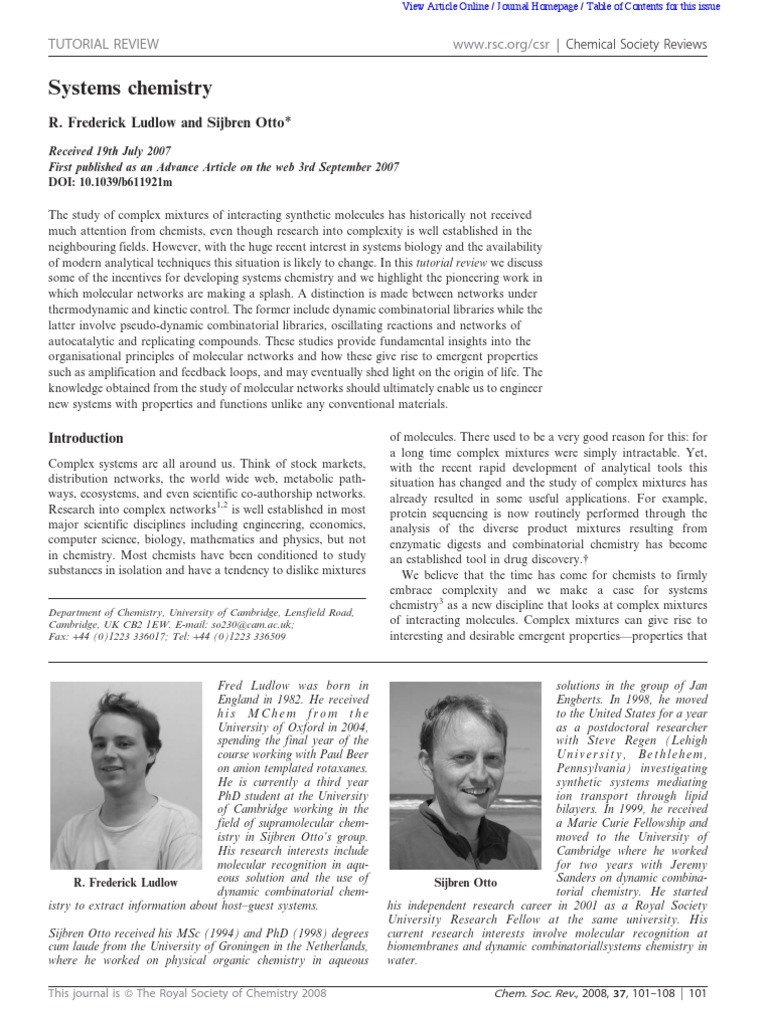 An Introduction to Systems Chemistry: A New Discipline Looking at ...