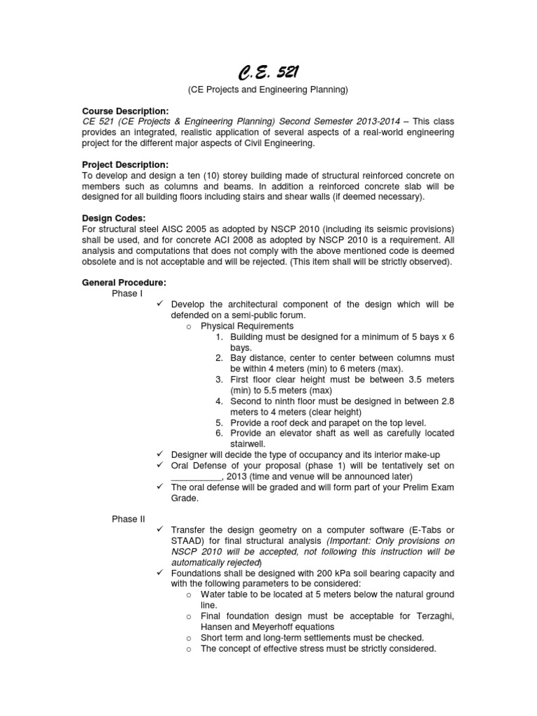 CE 521: Engineering Project Overview | PDF | Stairs | Concrete