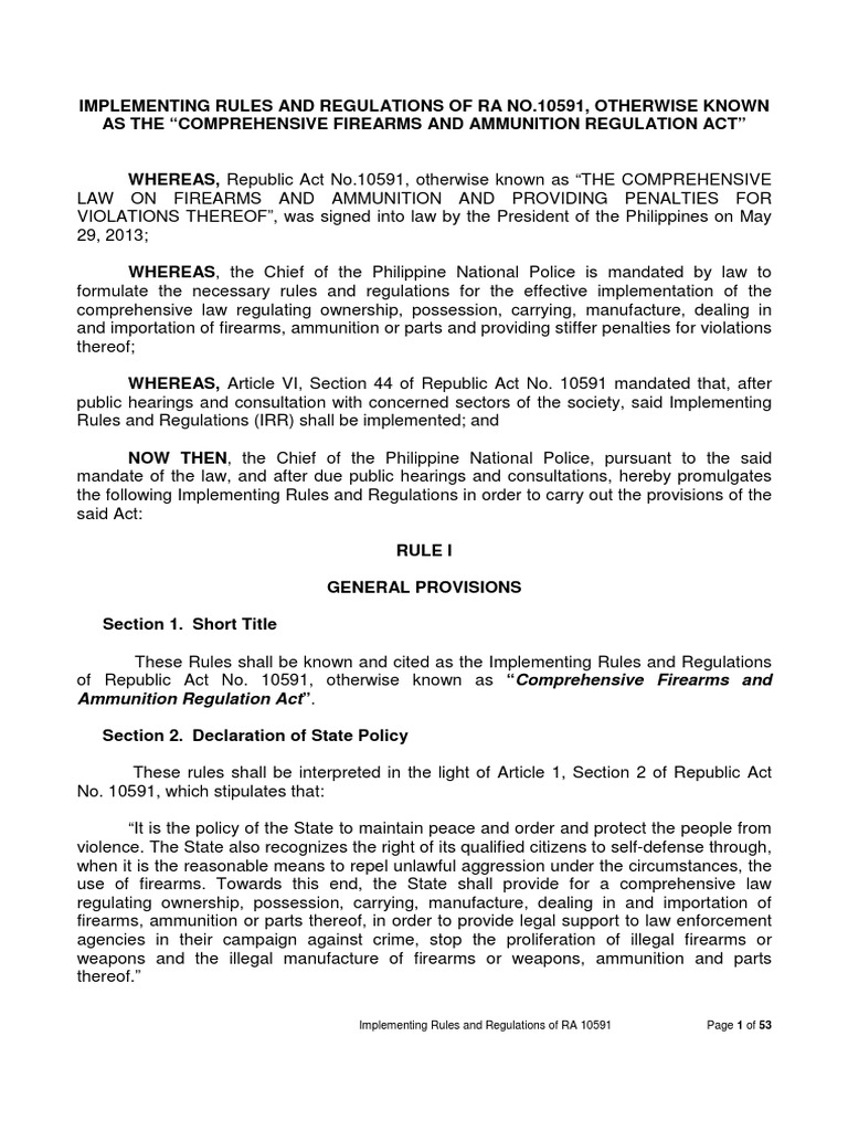 Implementing Rules and Regulations RA 10591 | PDF