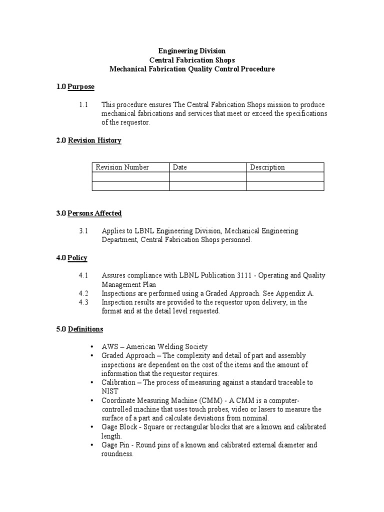 Mechanical Fabrication QC Procedure | PDF | Computers