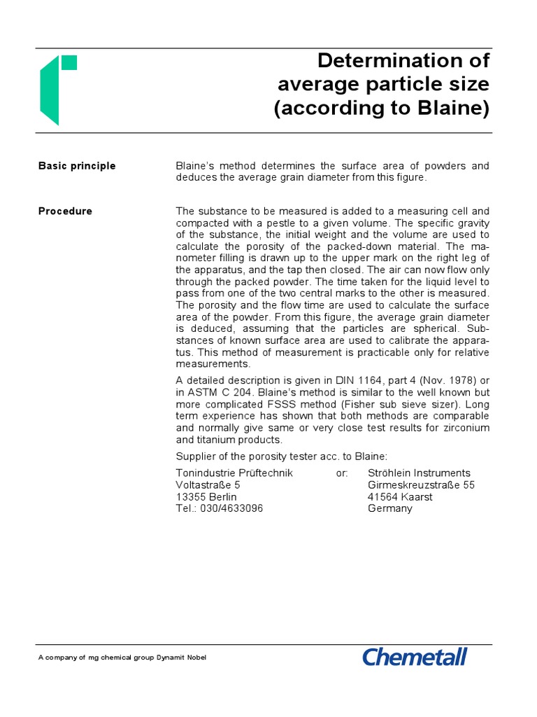 Blaine Number - Average Particle Size | PDF | Powder (Substance) | Porosity