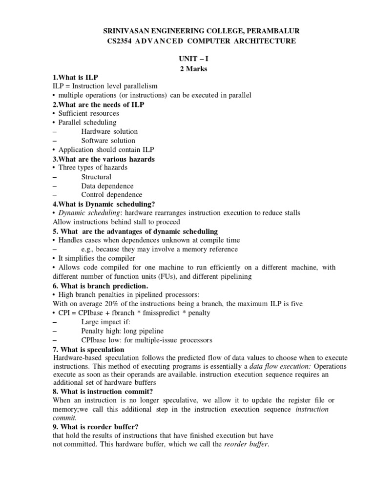 Cs2354 Advanced Computer Architecture 2 Marks | PDF | Cpu Cache | Thread (Computing)