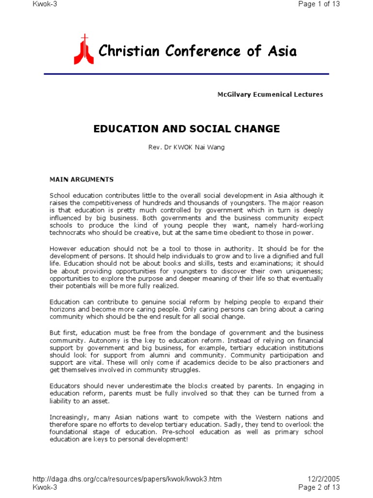 Education and Social Change | PDF | University | Teachers