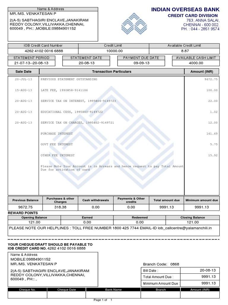 IOB Credit Card Statement Guide | PDF | Credit Card | Payments
