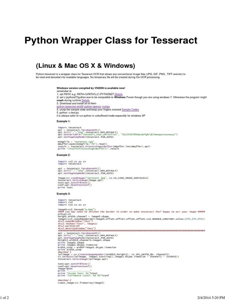 Python Tesseract | PDF | Python (Programming Language) | Microsoft Windows Python Tesseract | PDF | Python (Programming Language) | Microsoft Windows
