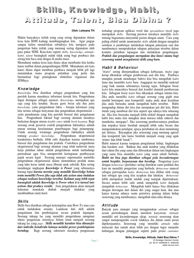 Skills, Knowledge, Habit - Mar 04 | PDF | Karier & Perkembangan