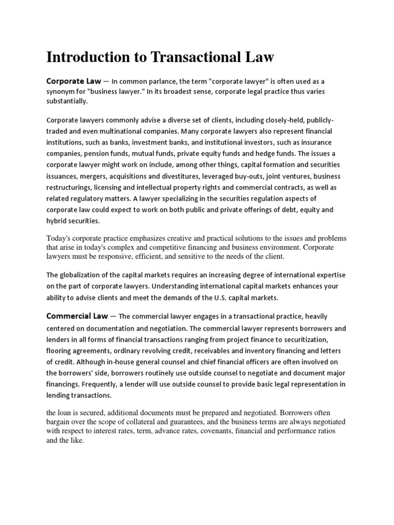 Introduction To Transactional Law | PDF | Securities (Finance) | Banks