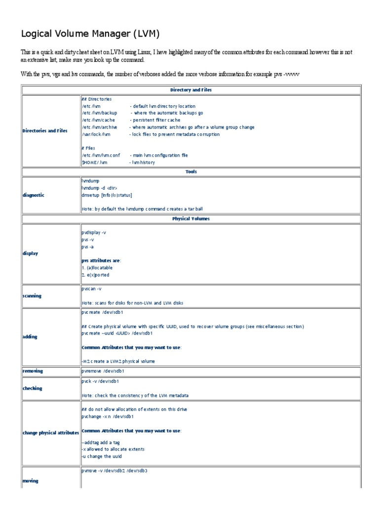 RedHat - LVM Cheatsheet | Download Free PDF | Computer Data | Computer Data Storage