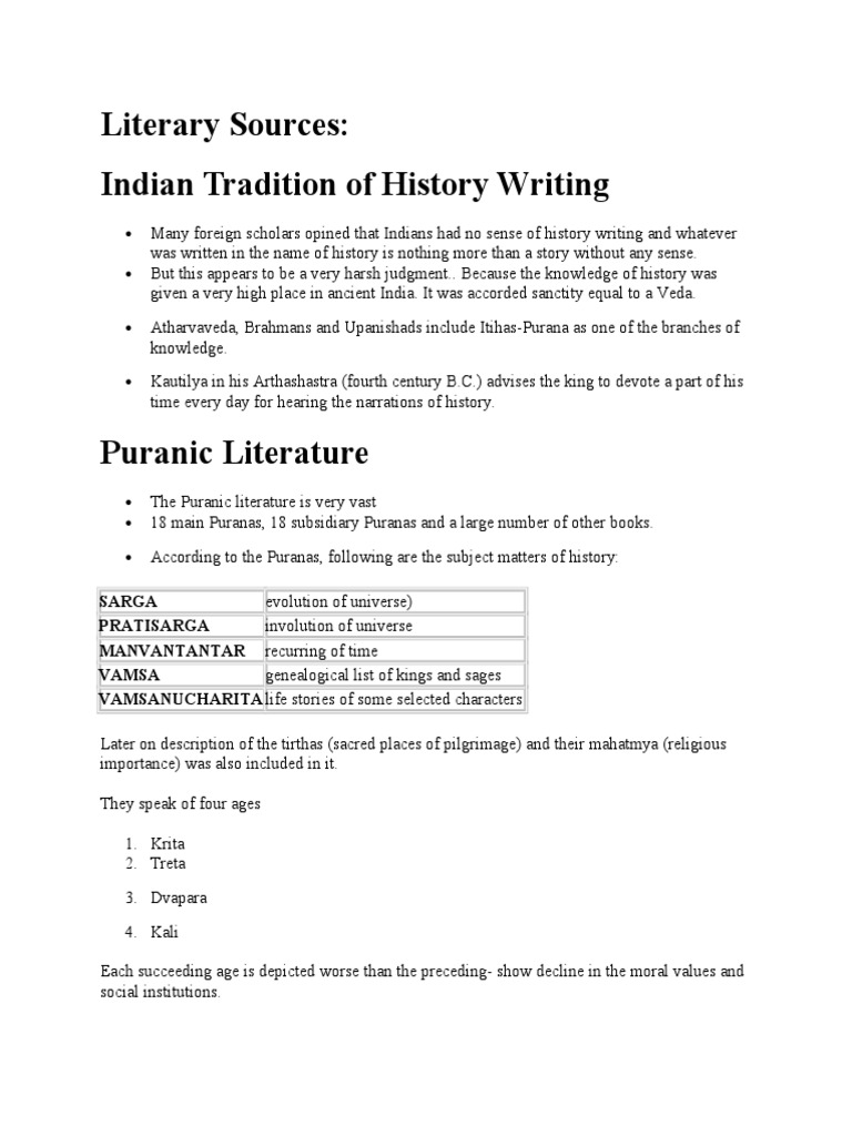 Literary Sources in Indian History | PDF | Sutra | Vedas